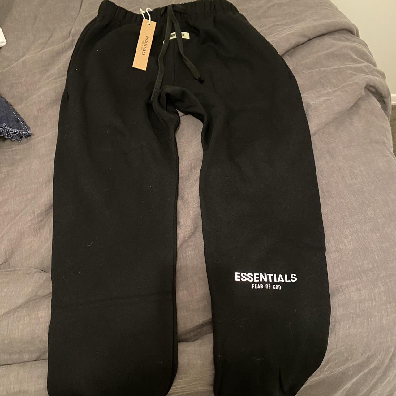 Fear of god essentials black tracksuit pants cuffed... - Depop
