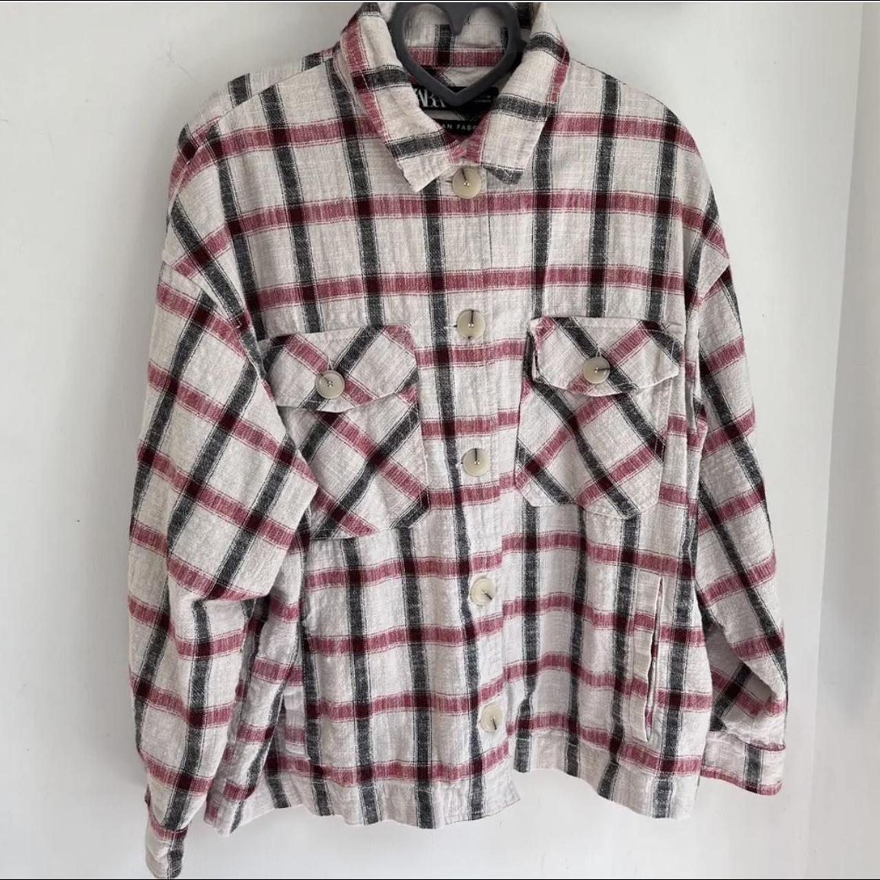 Zara Checked Shacket Jacket Size Large Cream Red... - Depop
