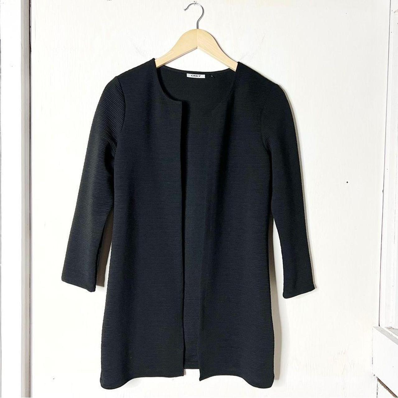 Black rubbed textured open front structured cardigan... - Depop