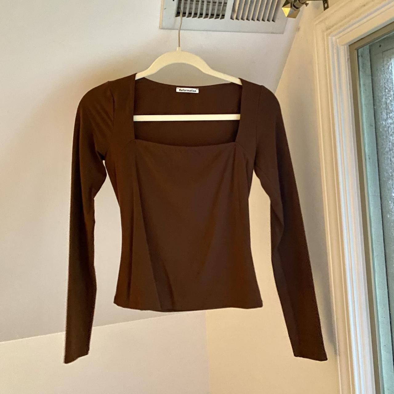 Brown Reformation long sleeve top. Perfect condition... - Depop