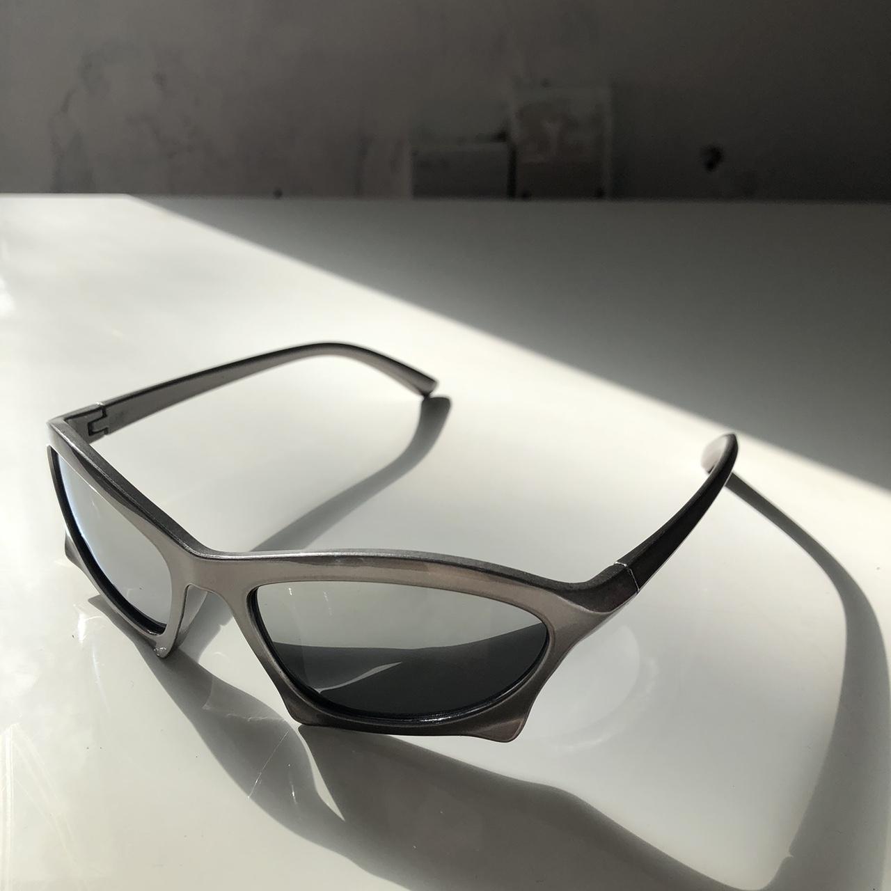 Silver reflective wrap around sunglasses - Depop
