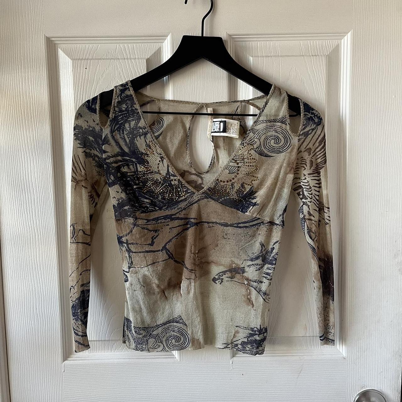Roberto Cavalli sheer 3/4 length sleeve top with... - Depop