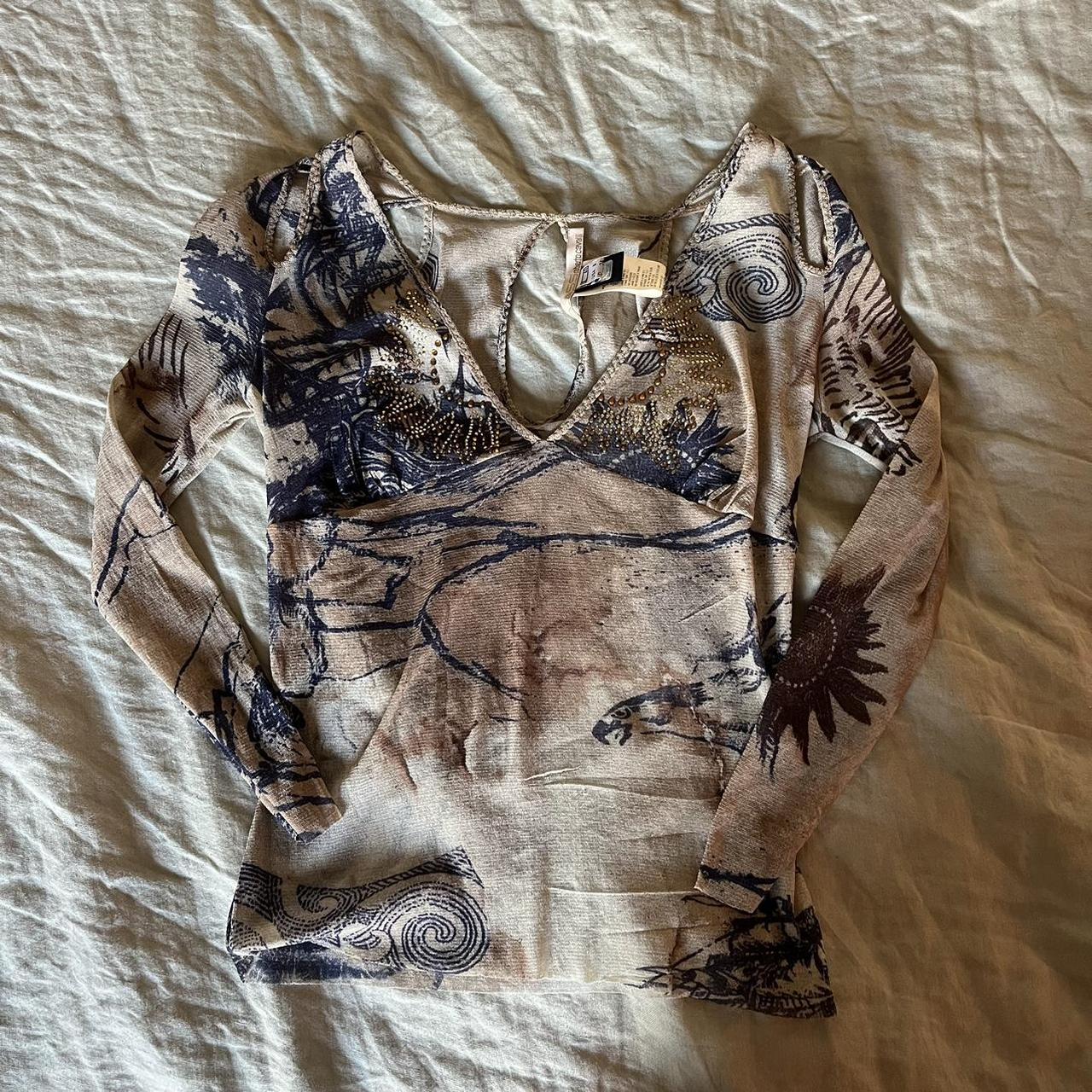 Roberto Cavalli sheer 3/4 length sleeve top with... - Depop