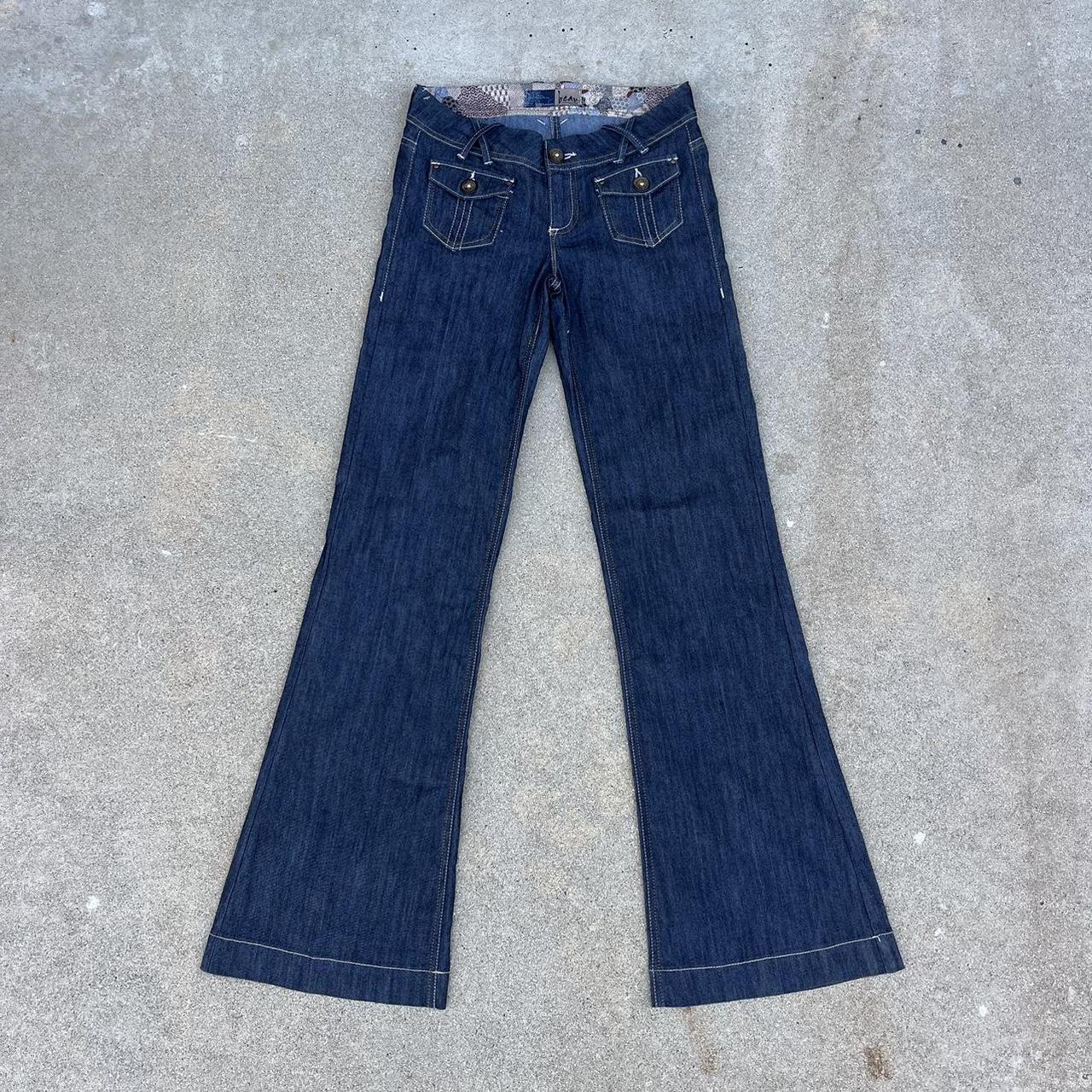 low rise flare 90s pocket dark wash jeans. best fit... | Depop