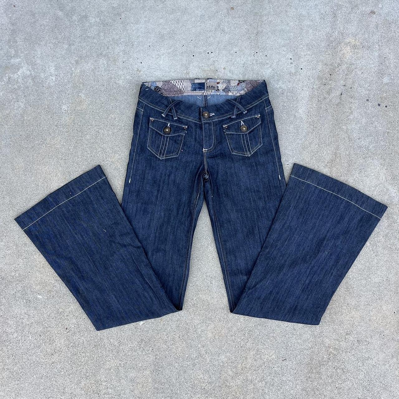 low rise flare 90s pocket dark wash jeans. best fit... | Depop