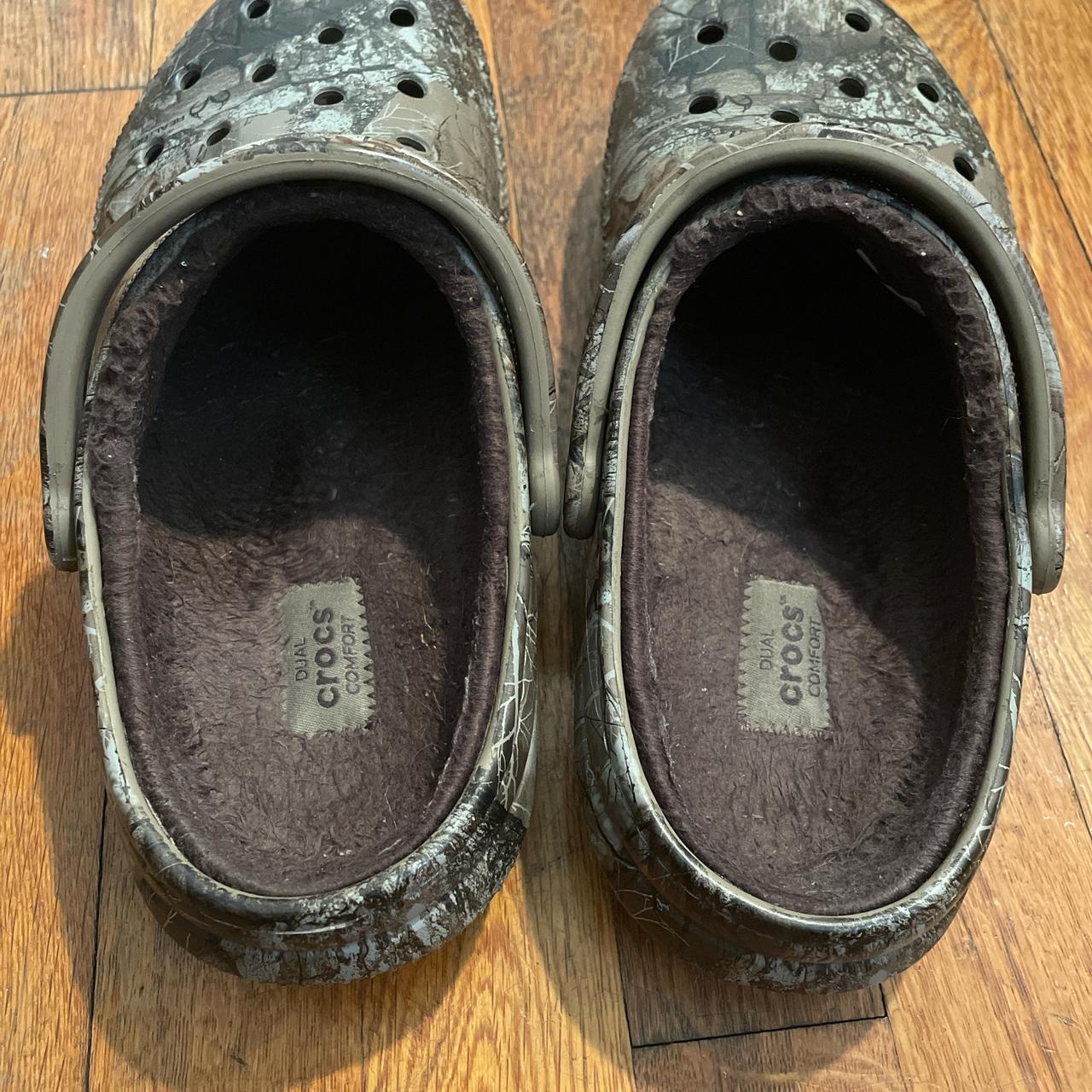 Camo fuzzy crocs / size US m6/w8 - Depop