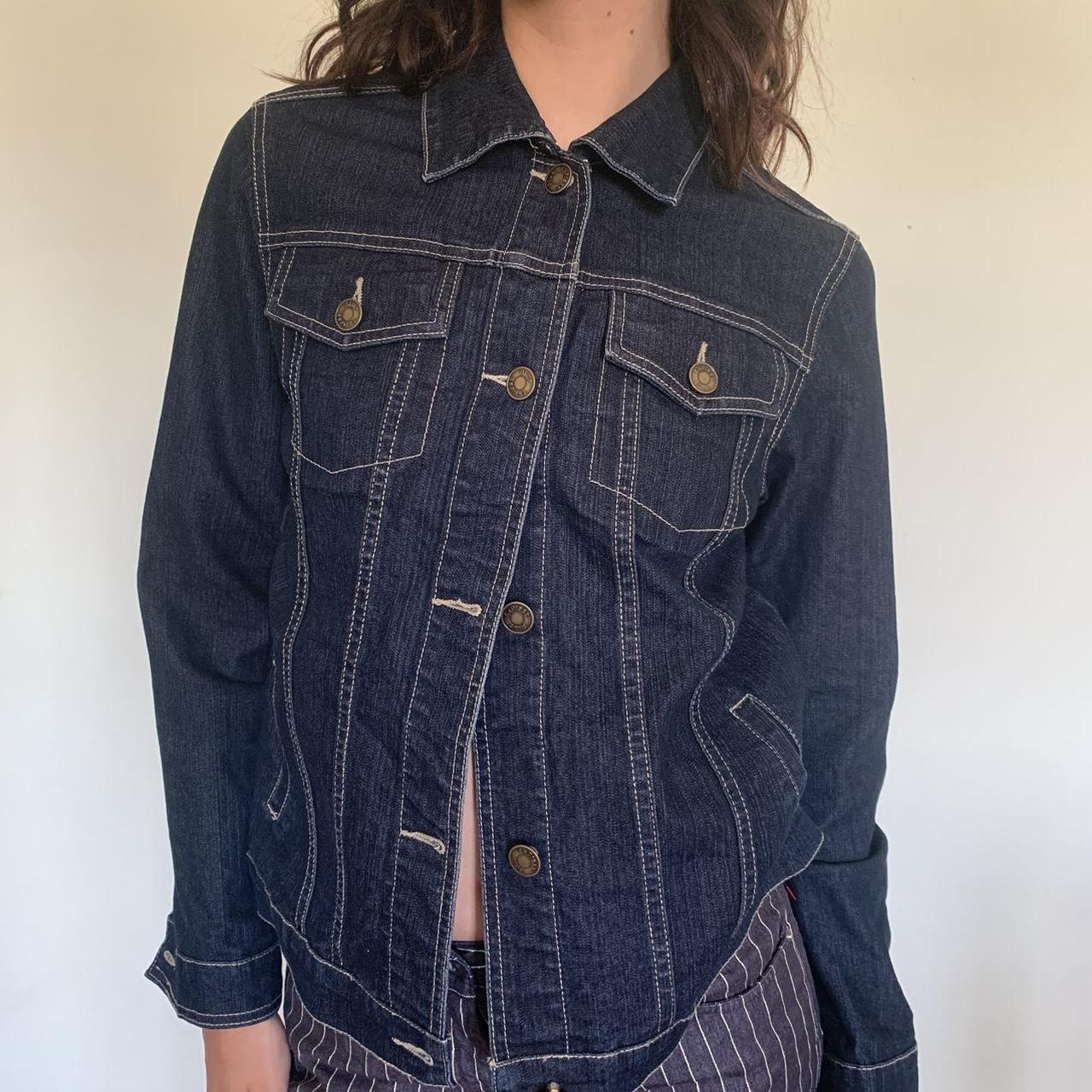 Contrast Stitch Denim Jacket Labelled size 10,... - Depop
