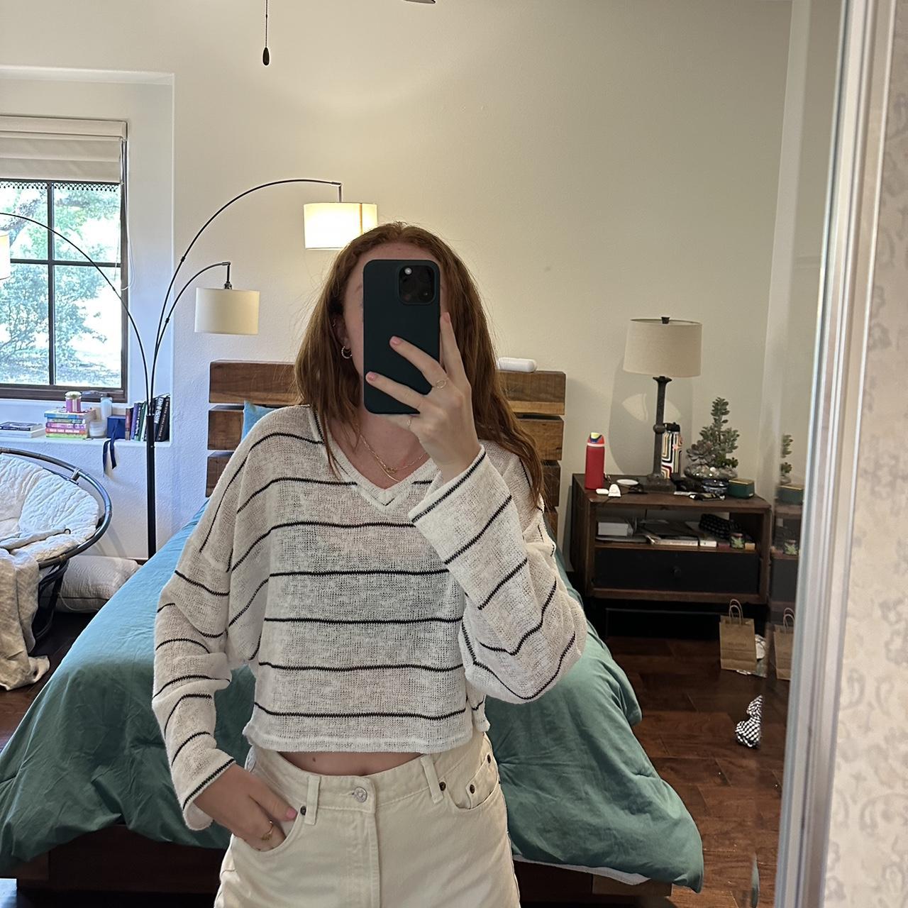 american threads stripped knit sweater super... - Depop