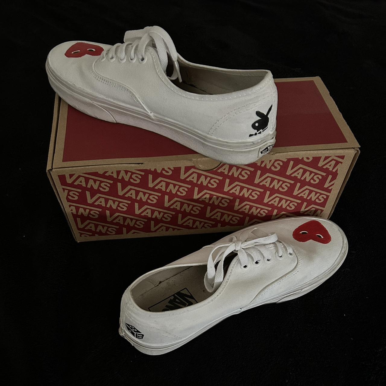 white authentic custom vans! designs were made with... - Depop