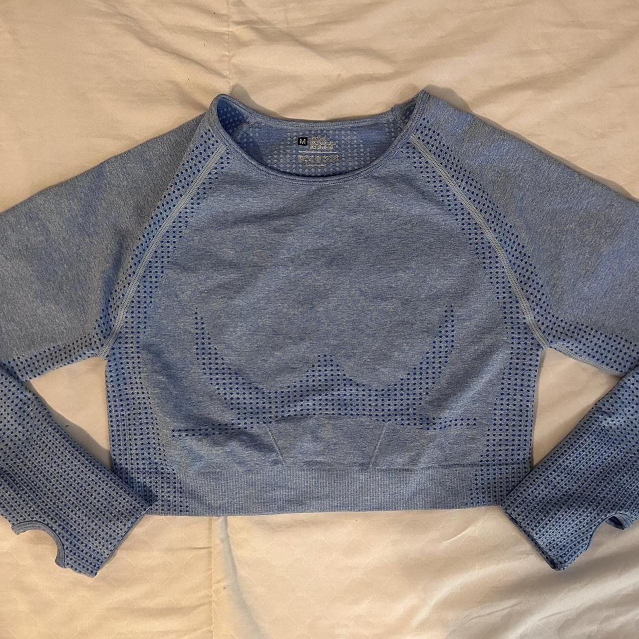 baby blue long sleeve gym crop top size M but fits a... - Depop