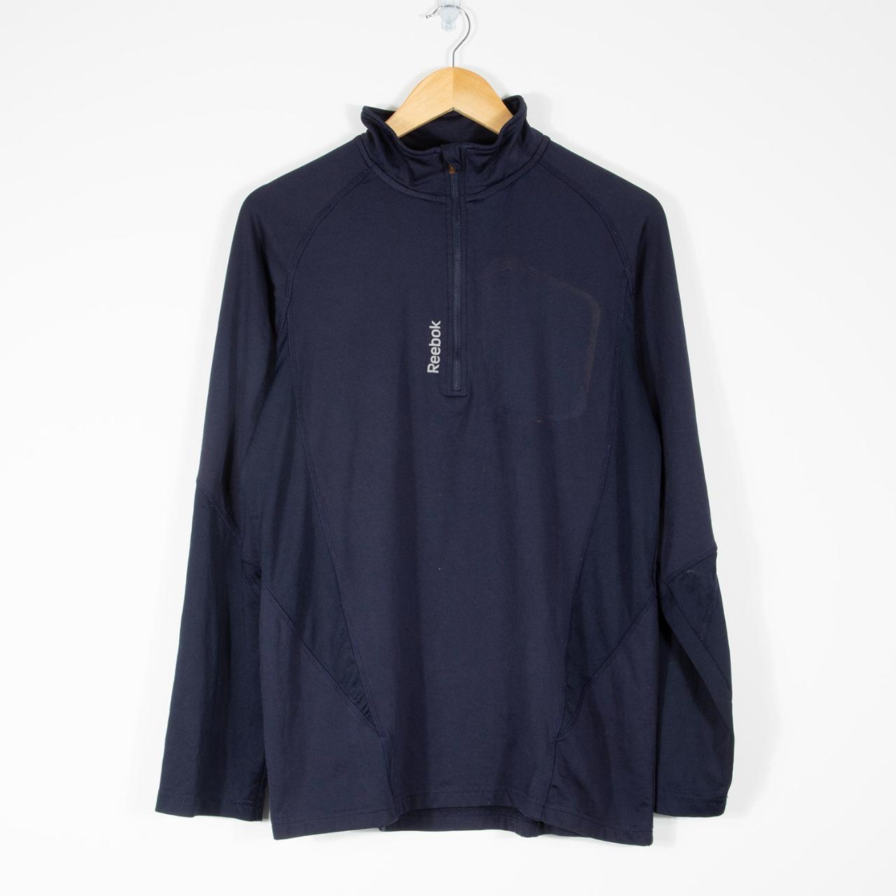 Reebok Quarter Zip Gym Sports Sweatshirt - Navy -... - Depop