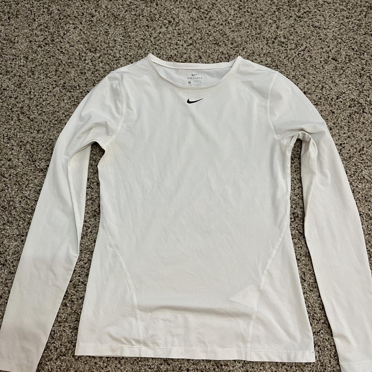 women’s white nike compression long sleeve size... - Depop