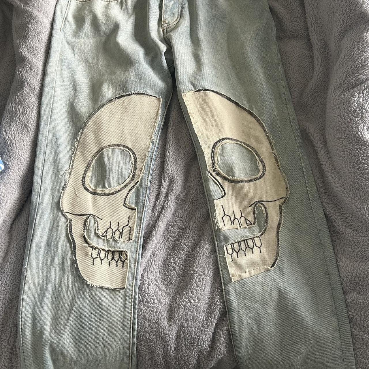 Mnml skull jeans Never worn 32 waist #mnml - Depop