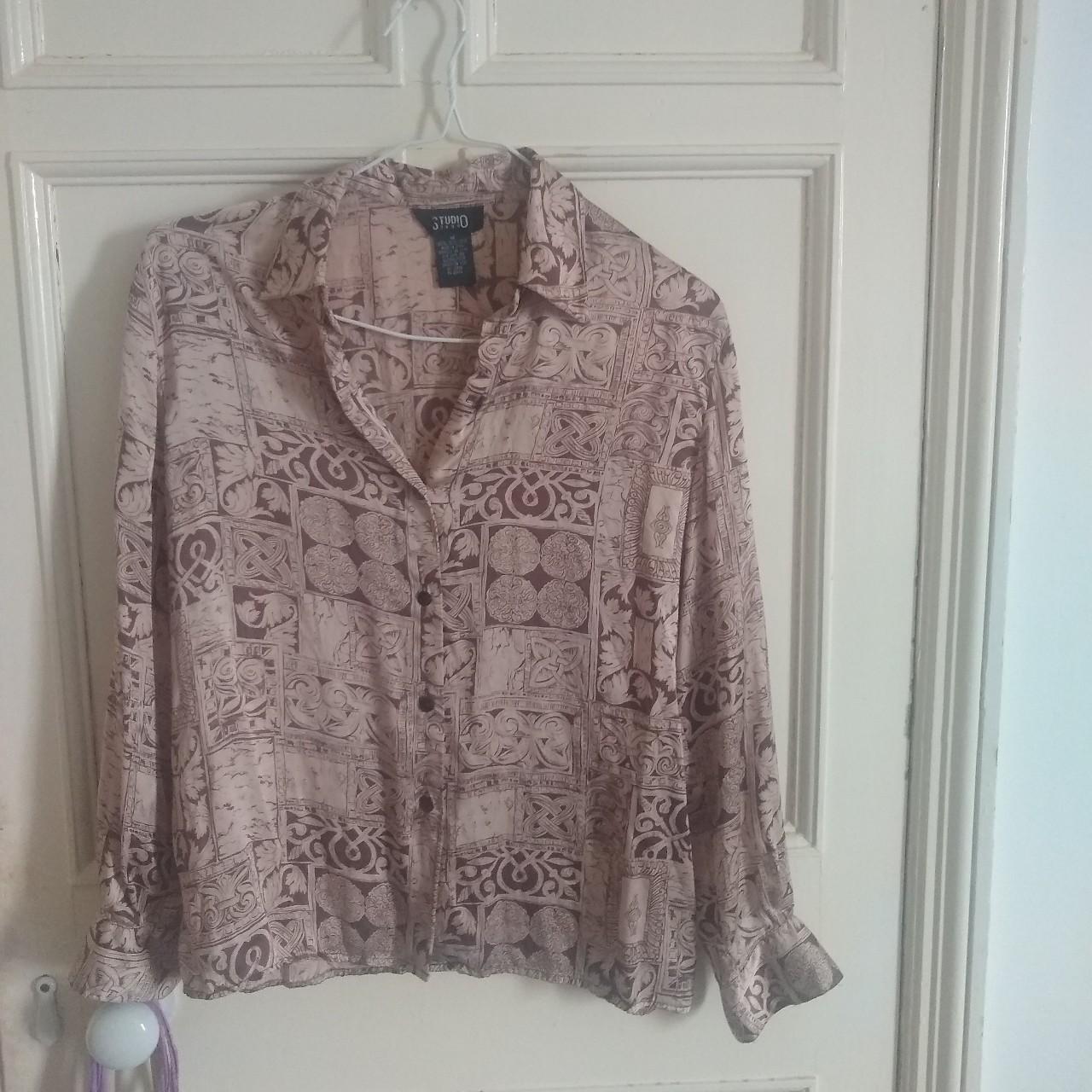 Gorgeous bronze/gold mosaic shirt. Silk material so... - Depop