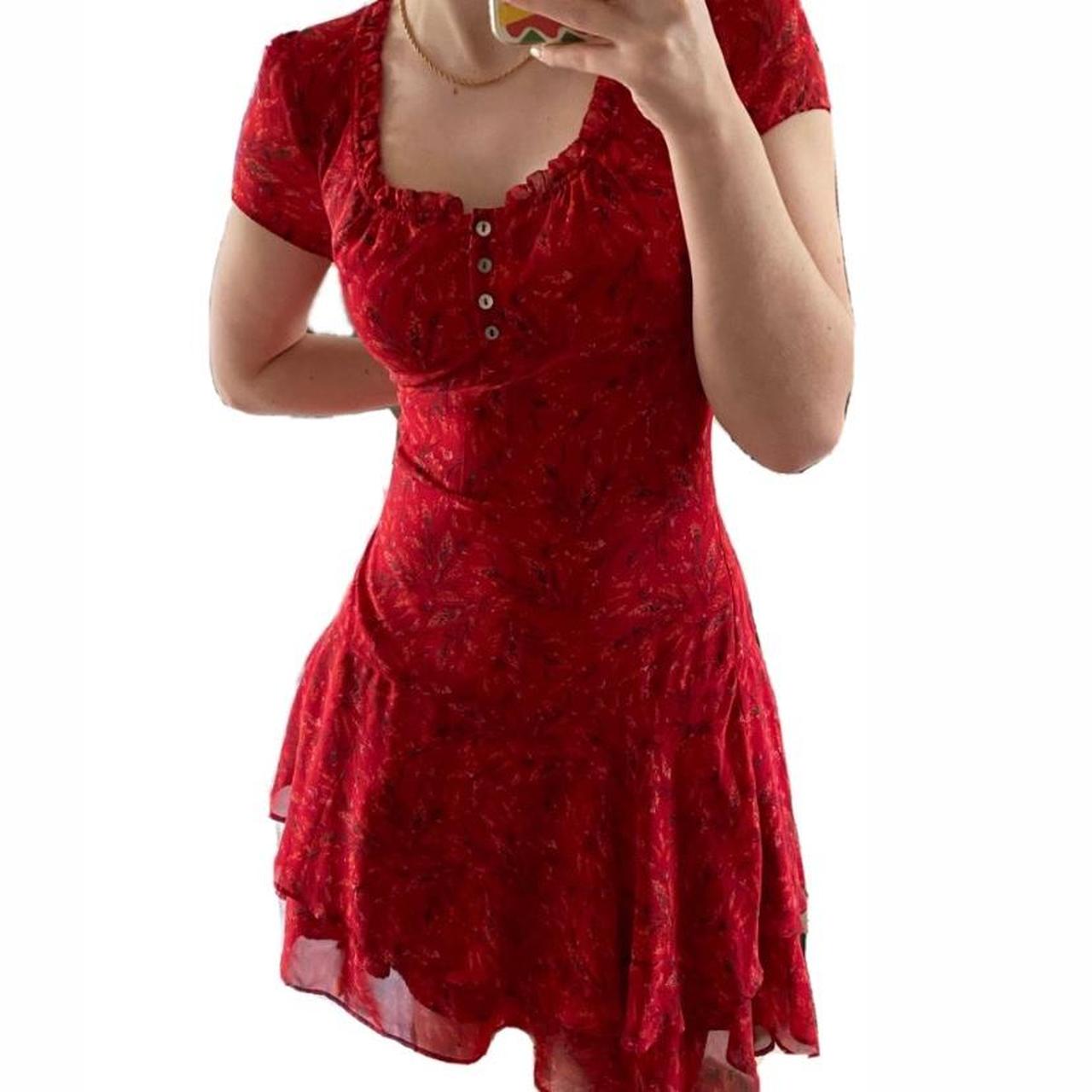 cutest red floral summer dress! size 10, i love this... - Depop