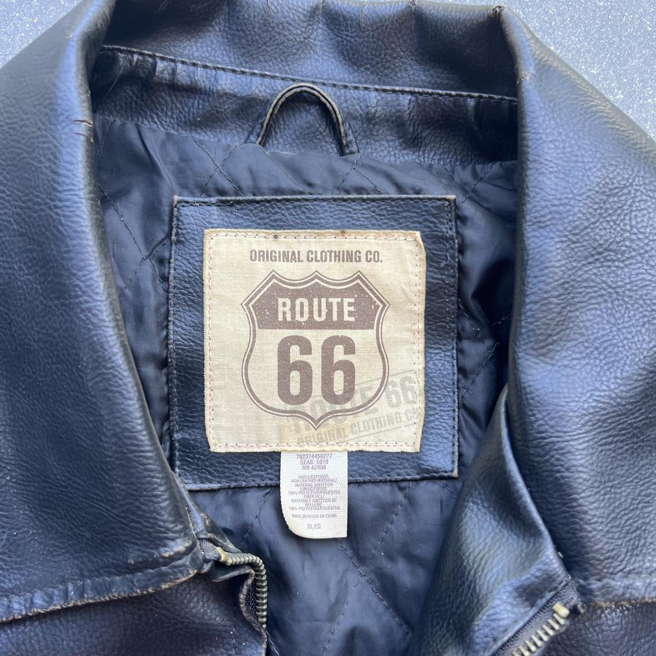 vintage route 66 black leather bomber jacket size... - Depop