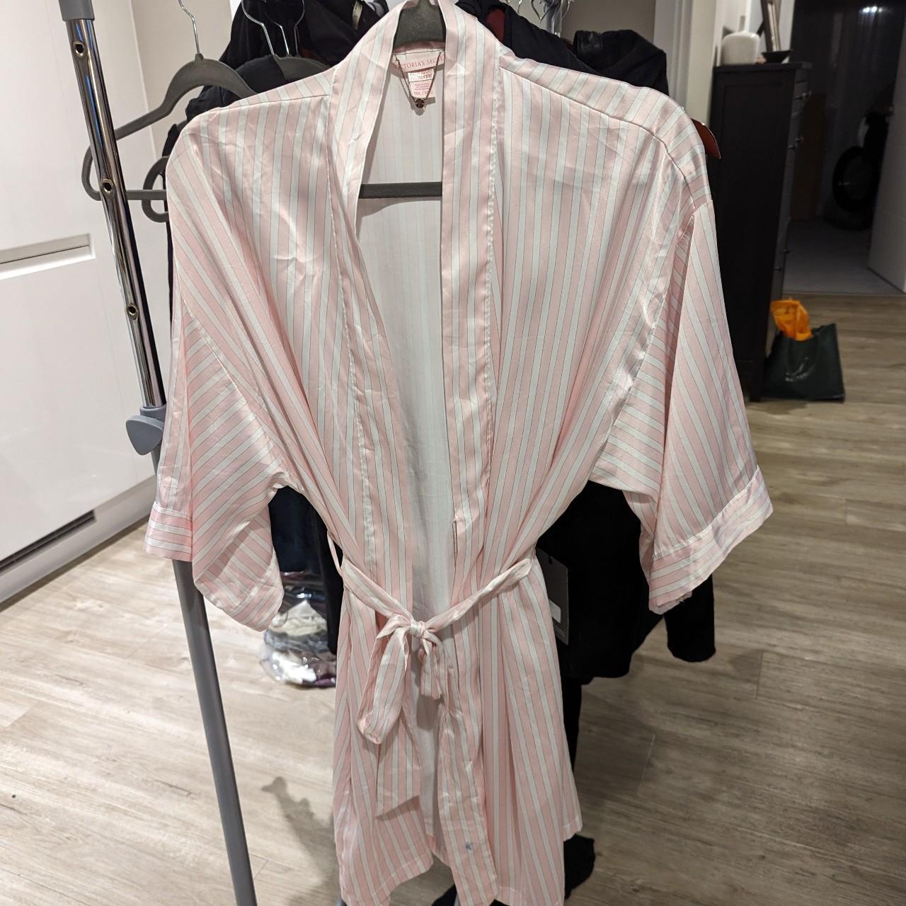 Victoria's secret satin pink and white striped robe... - Depop