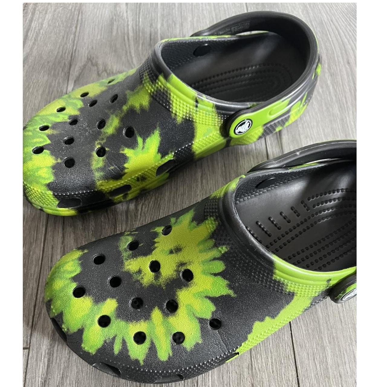 Crocs Classic Clogs Tie Dye Black Lime Punch Worn a... - Depop