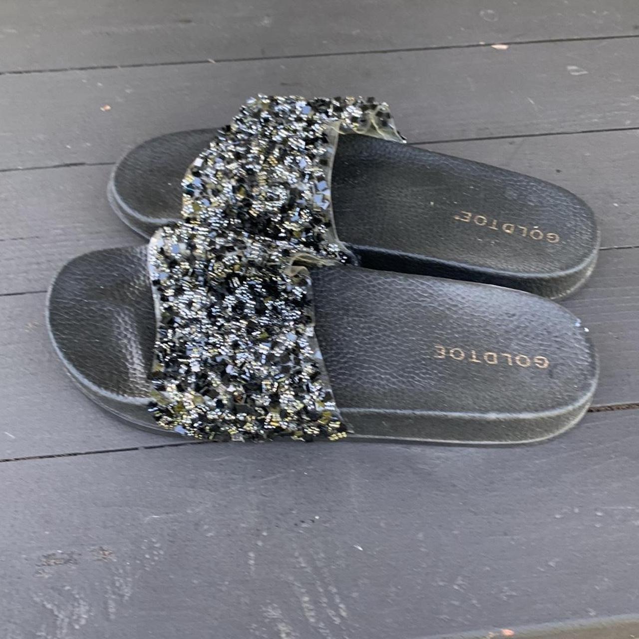 Goldtoe Black Sequin Slides Size 8. In excellent... - Depop