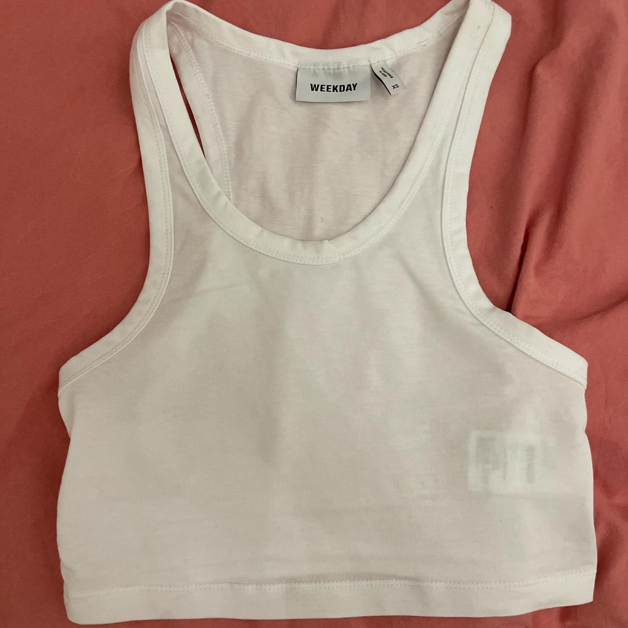 Weekday white crop top, size XS. Never worn. Close... - Depop