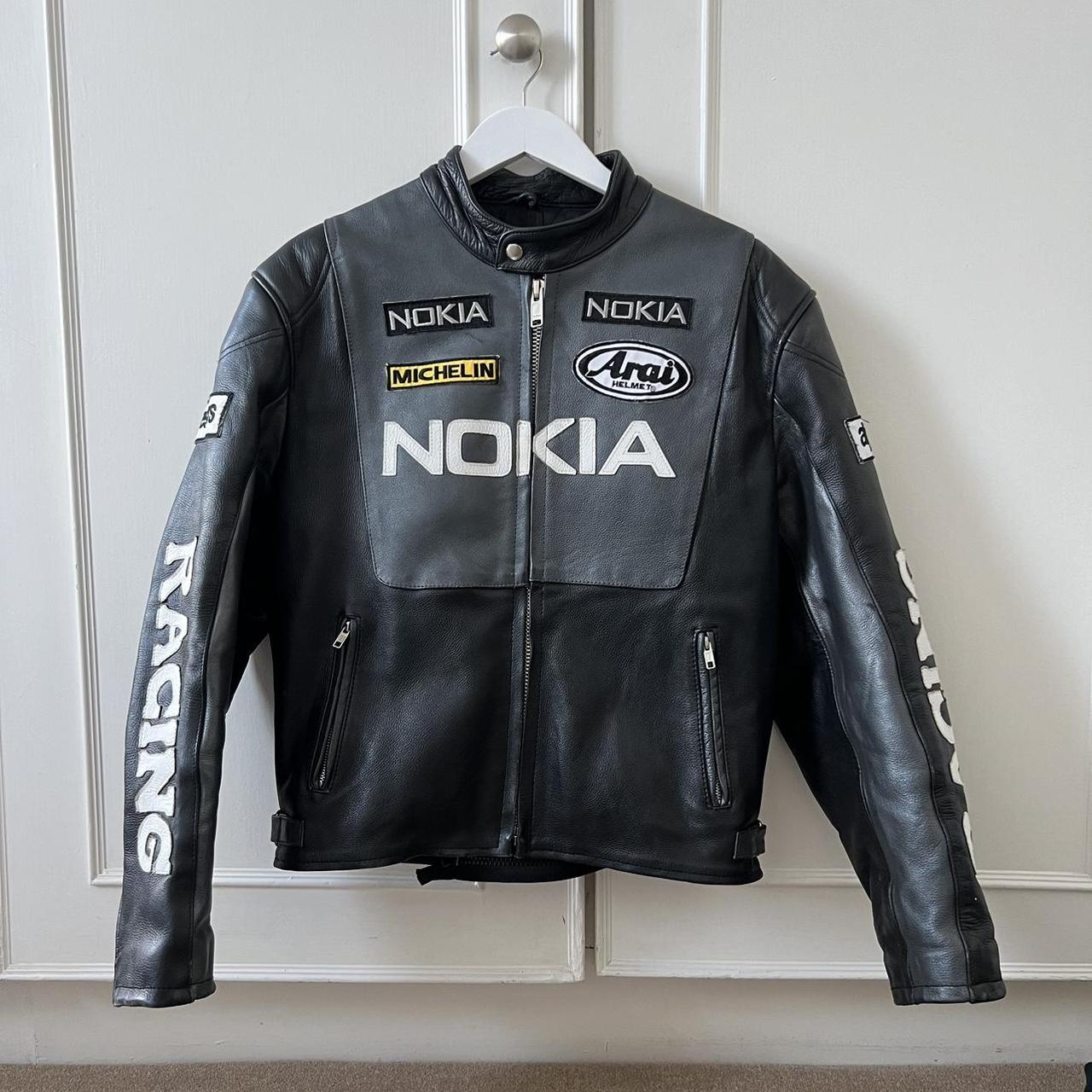 Vintage Nokia Leather Racing Biker Jacket. Size L.... - Depop