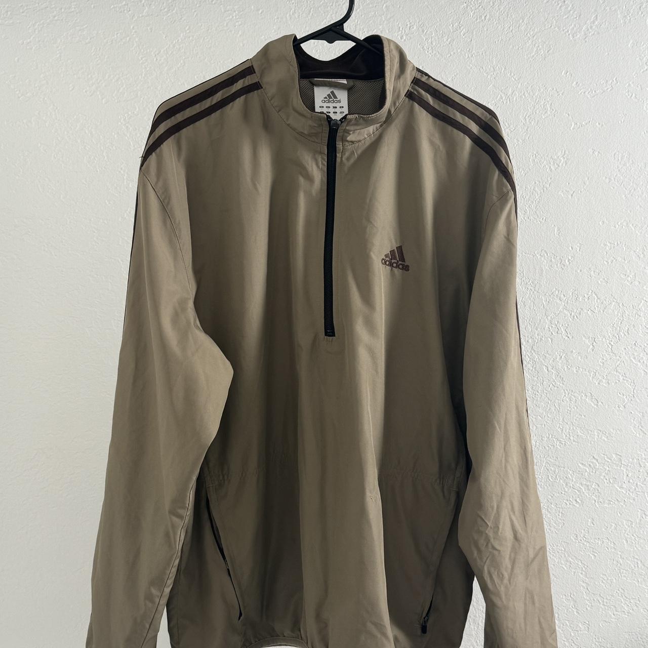 brown adidas half zip/anorak style jacket tagged... - Depop