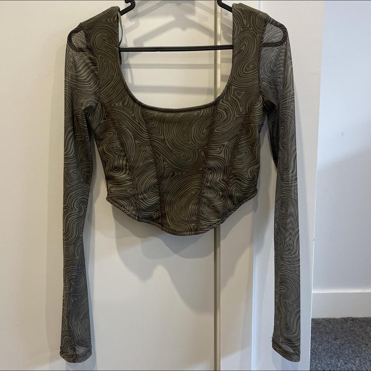 Glassons green and brown swirl long sleeve top. Size... - Depop