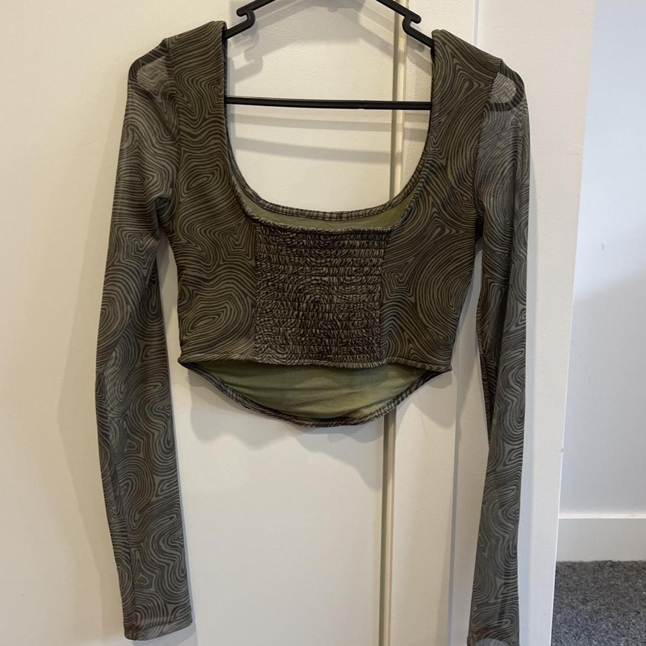 Glassons green and brown swirl long sleeve top. Size... - Depop