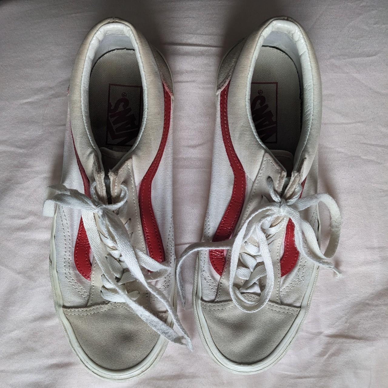 White(cream) & red old skool vans - size 8.5us... - Depop