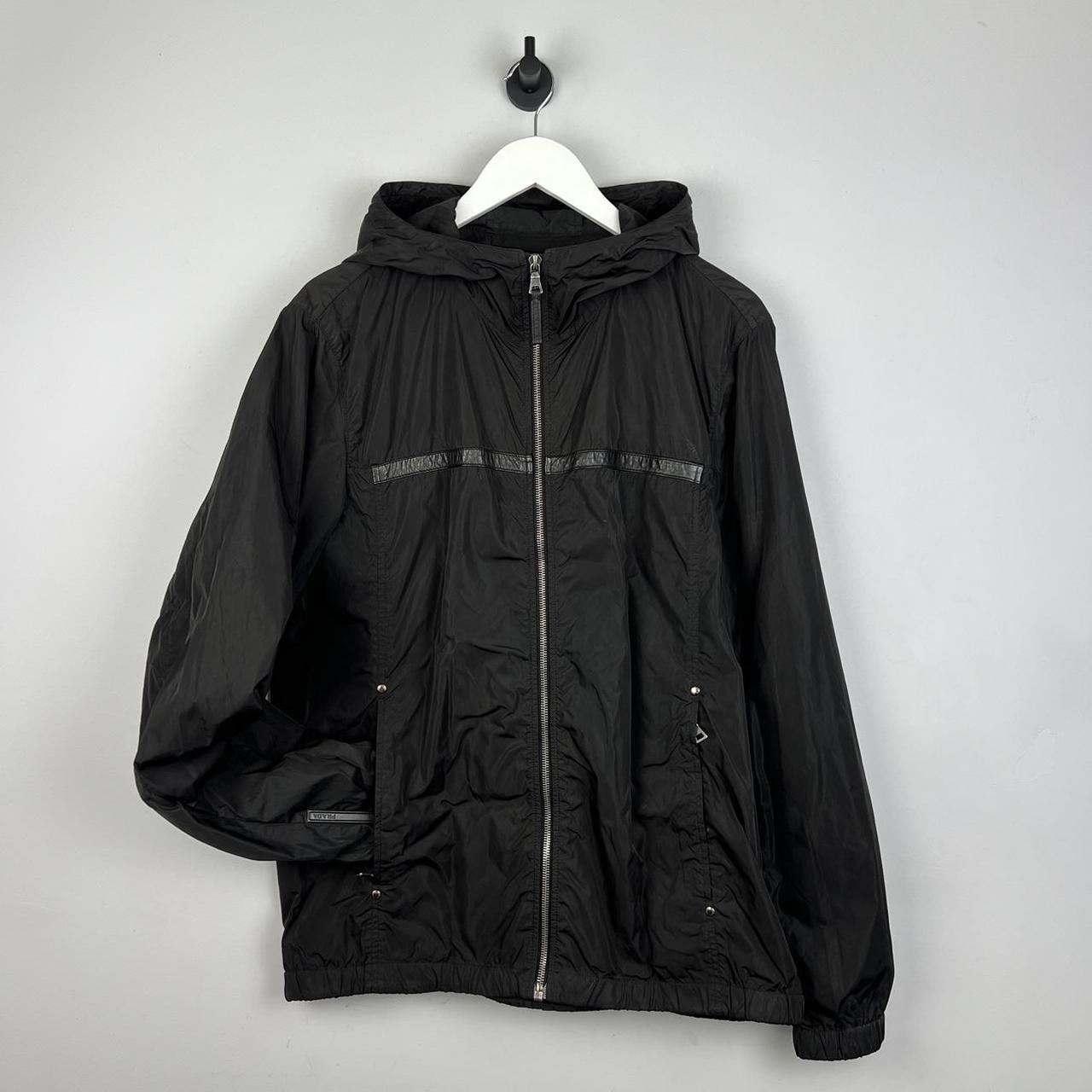 00’s Prada Sport Logo Jacket in Black Black leather... - Depop