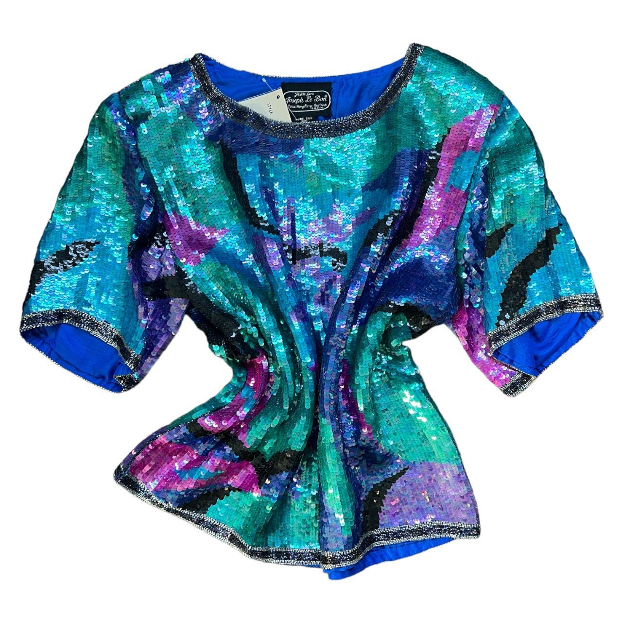 80s sequined boxy patterned sparkly top Great for... - Depop