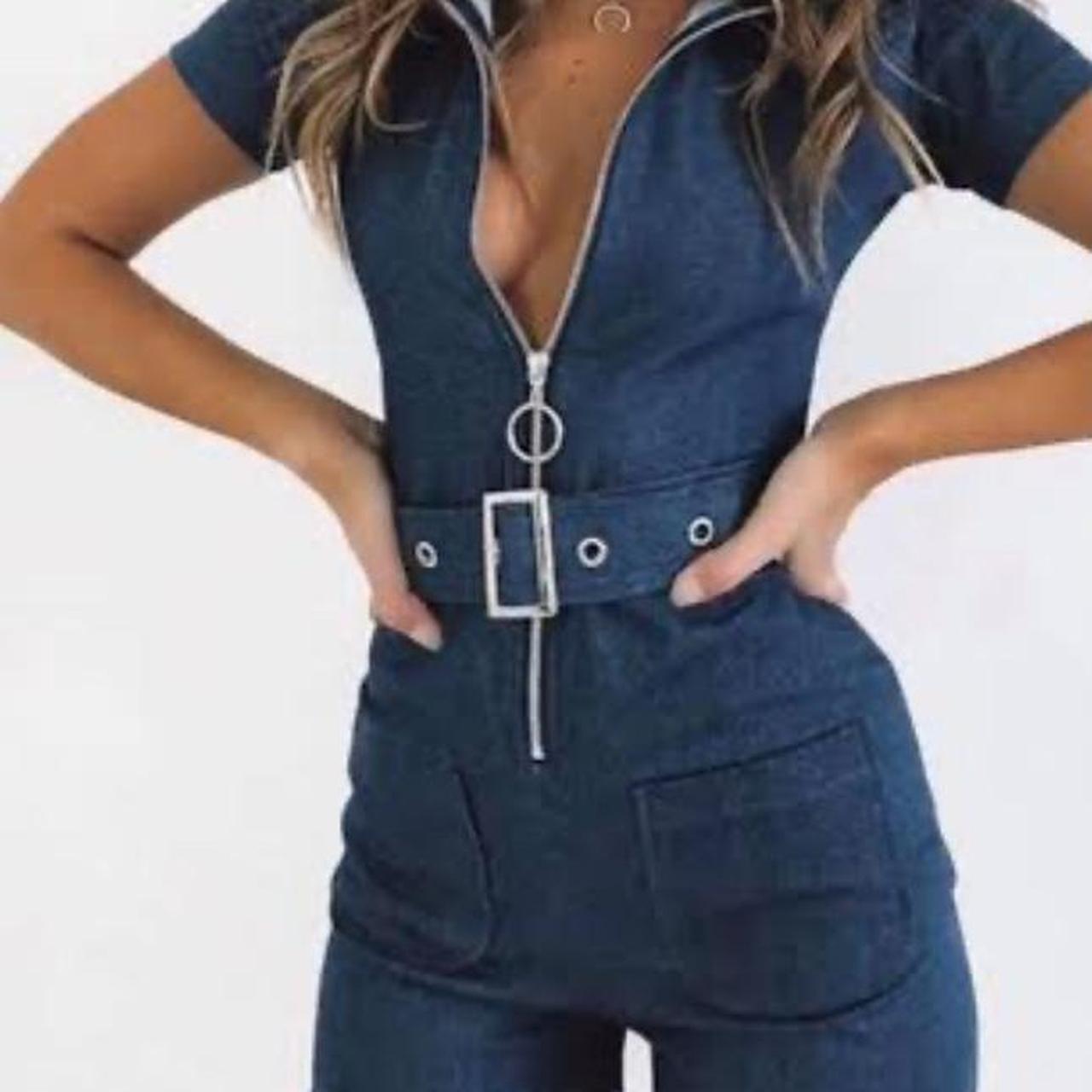 Beginning Boutique Charlie zip up denim romper/... - Depop