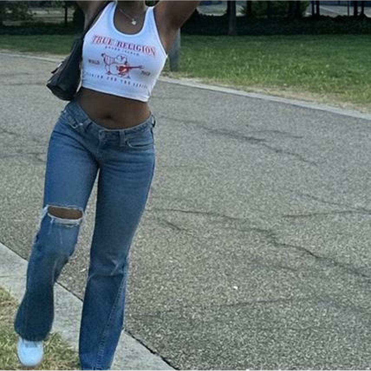 White true religion top Have it in red as well if... - Depop