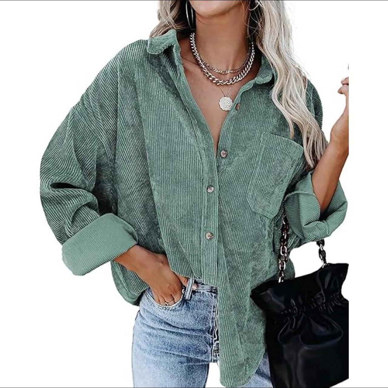 Teal corduroy shacket size small fits oversized - Depop