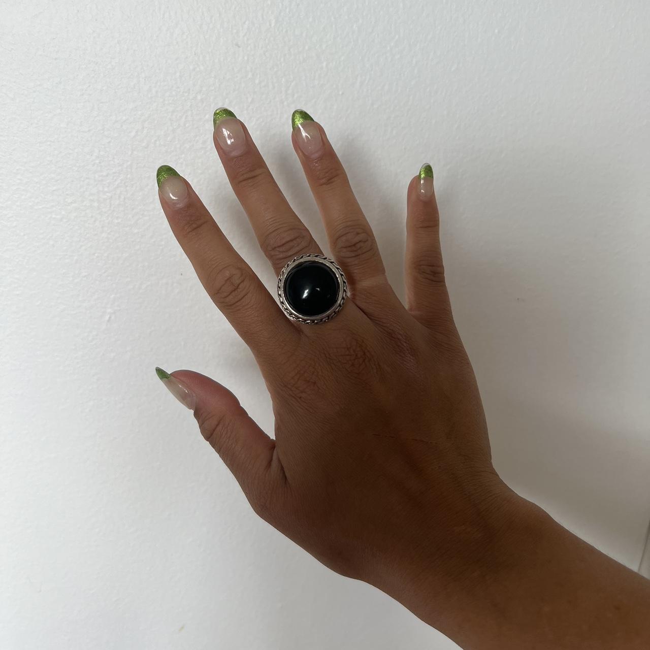 Beautiful onyx stone statement silver ring 18mm... - Depop