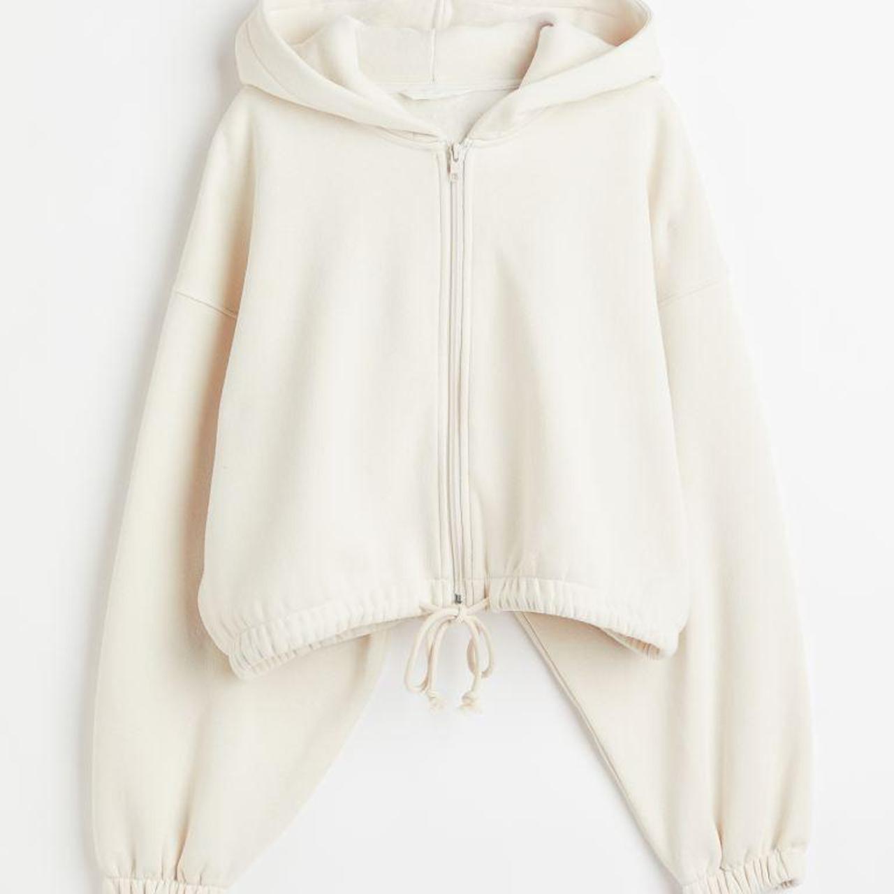 Oversized cropped cream zip up Adjustable... - Depop