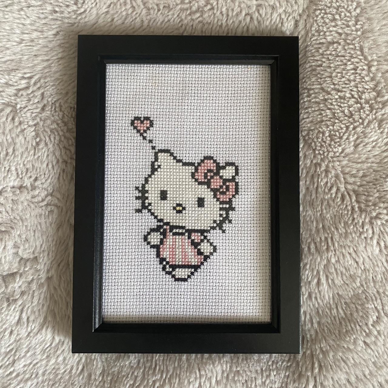 hello kitty cross stitch hand made by me. back or... - Depop