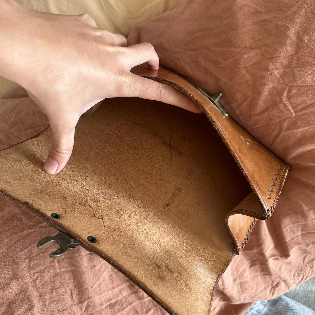 Incredible vintage tooled leather wallet with latch... - Depop