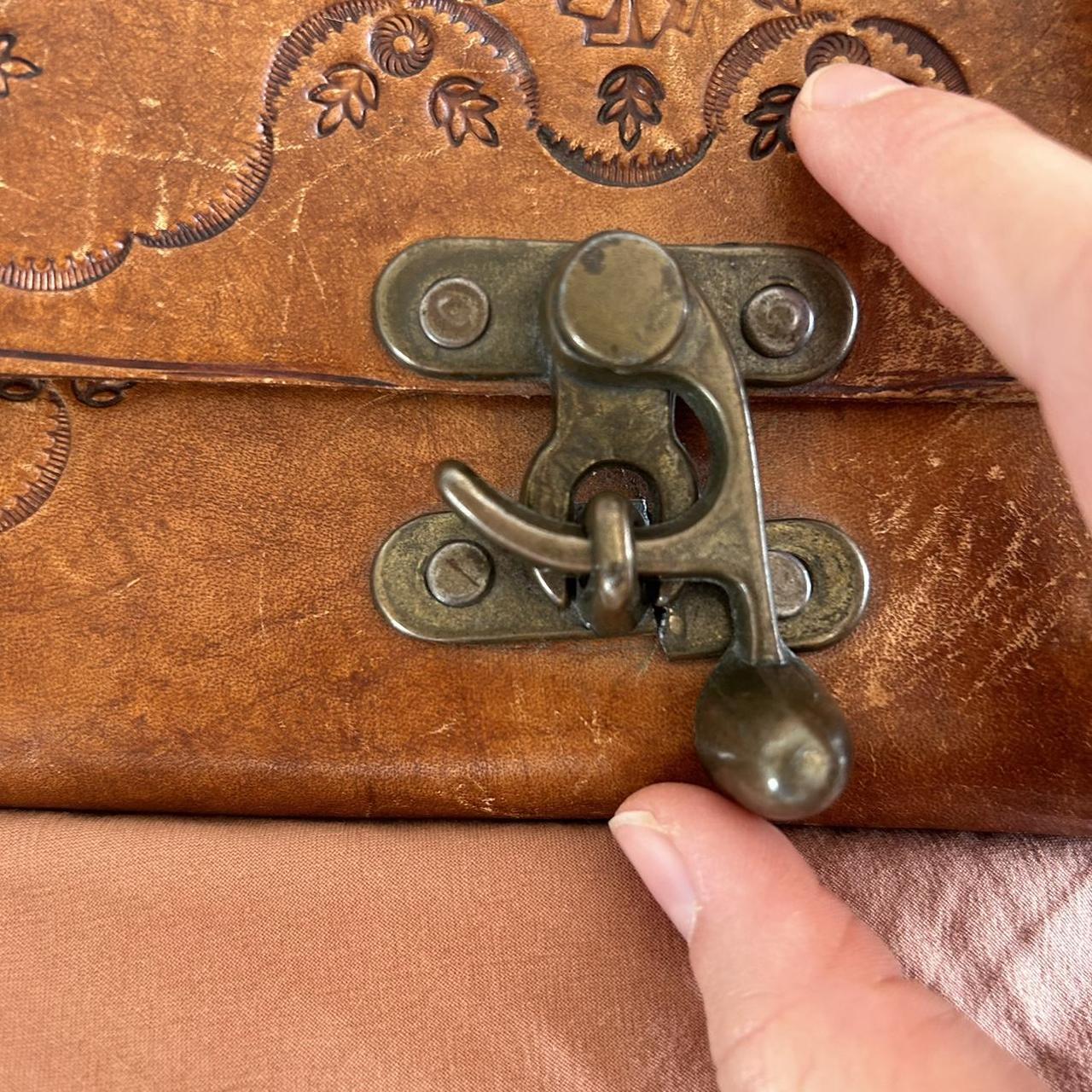 Incredible vintage tooled leather wallet with latch... - Depop