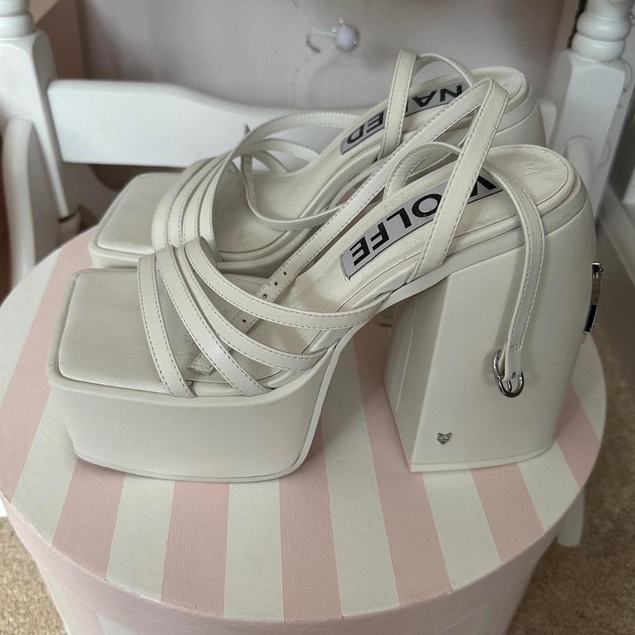 NAKED WOLFE white jada strappy sandals size UK... - Depop