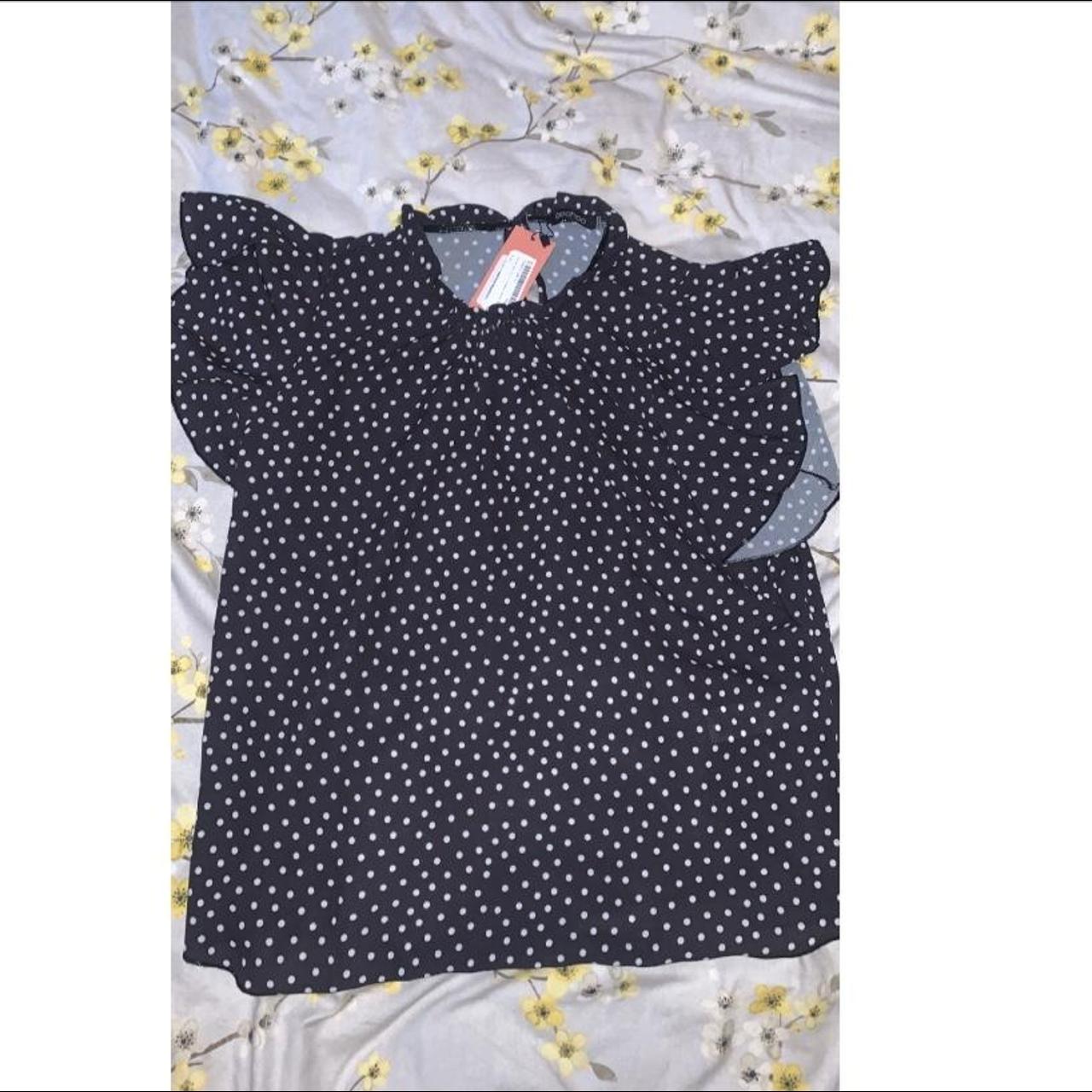 Boohoo black and white polka dot frill sleeve blouse... - Depop