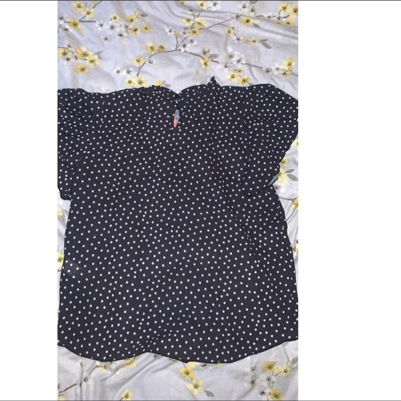 Boohoo black and white polka dot frill sleeve blouse... - Depop