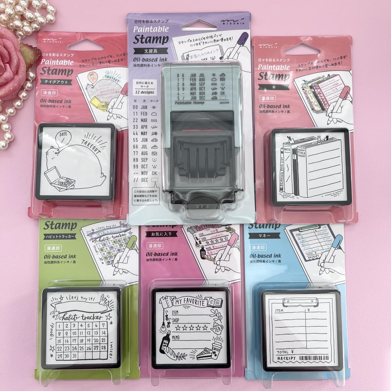 Set of 6 Midori Paintable Stamp re-inked stamps 5x... - Depop