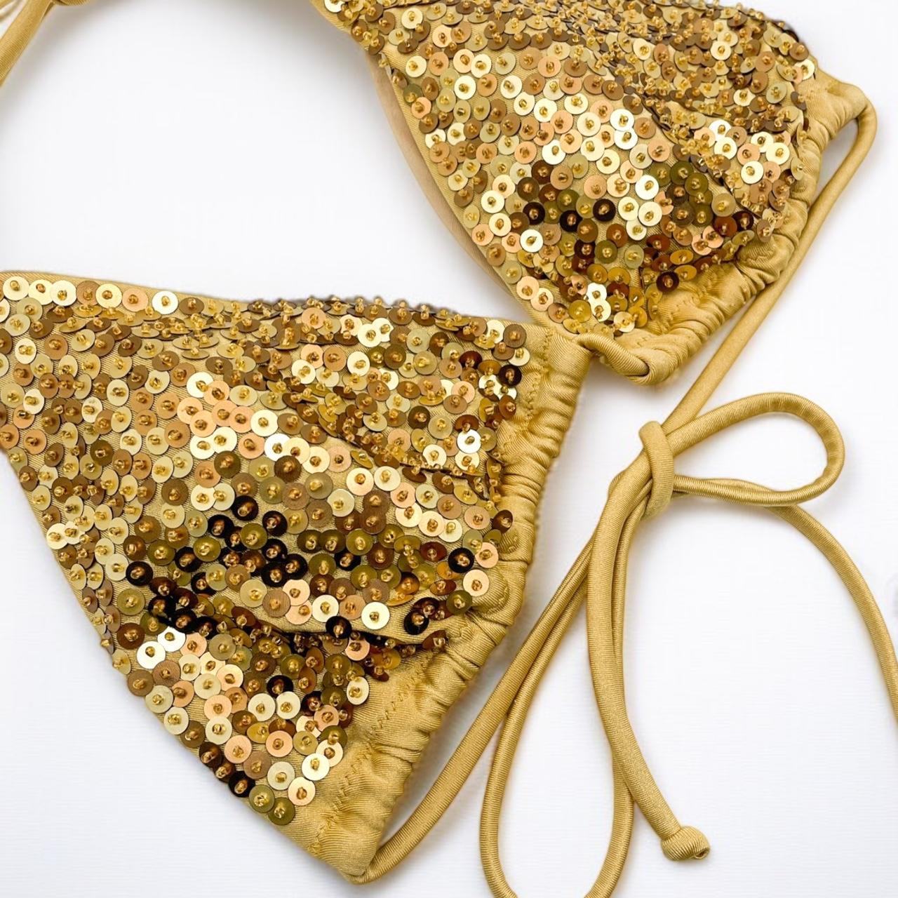 Victorias Secret Y2K Gold Sequin Bikini Swimsuit... | Depop