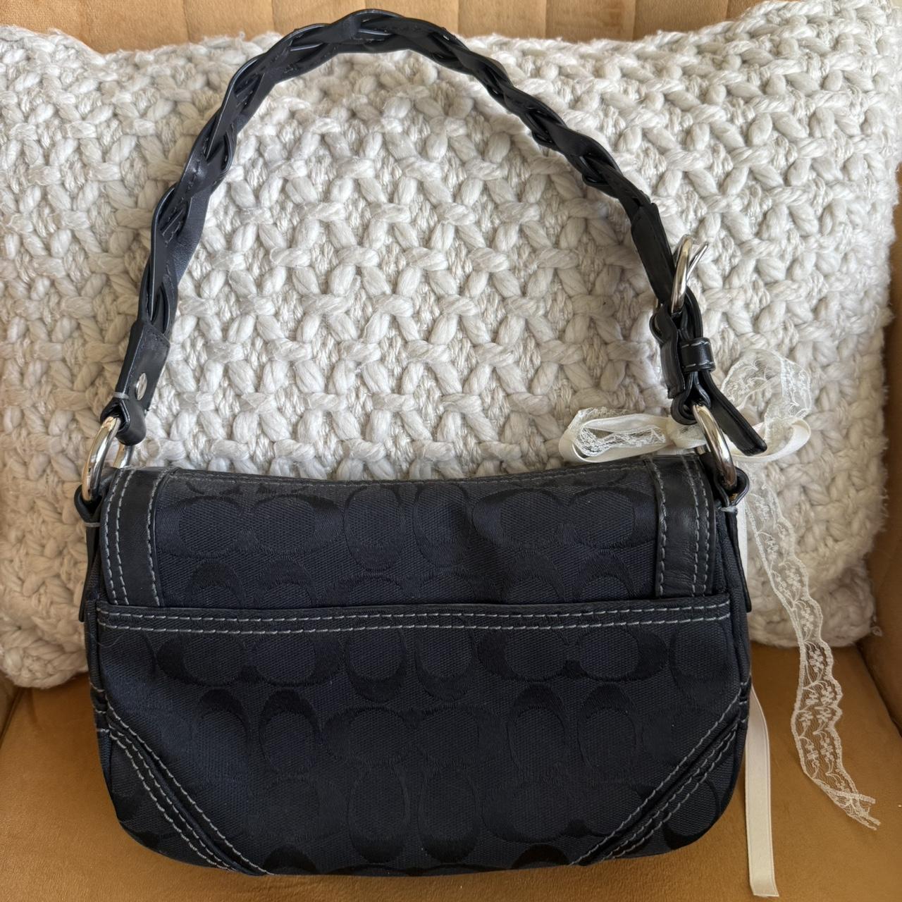 Coach Black Signature Pattern Shoulder Bag w/ Silver... | Depop