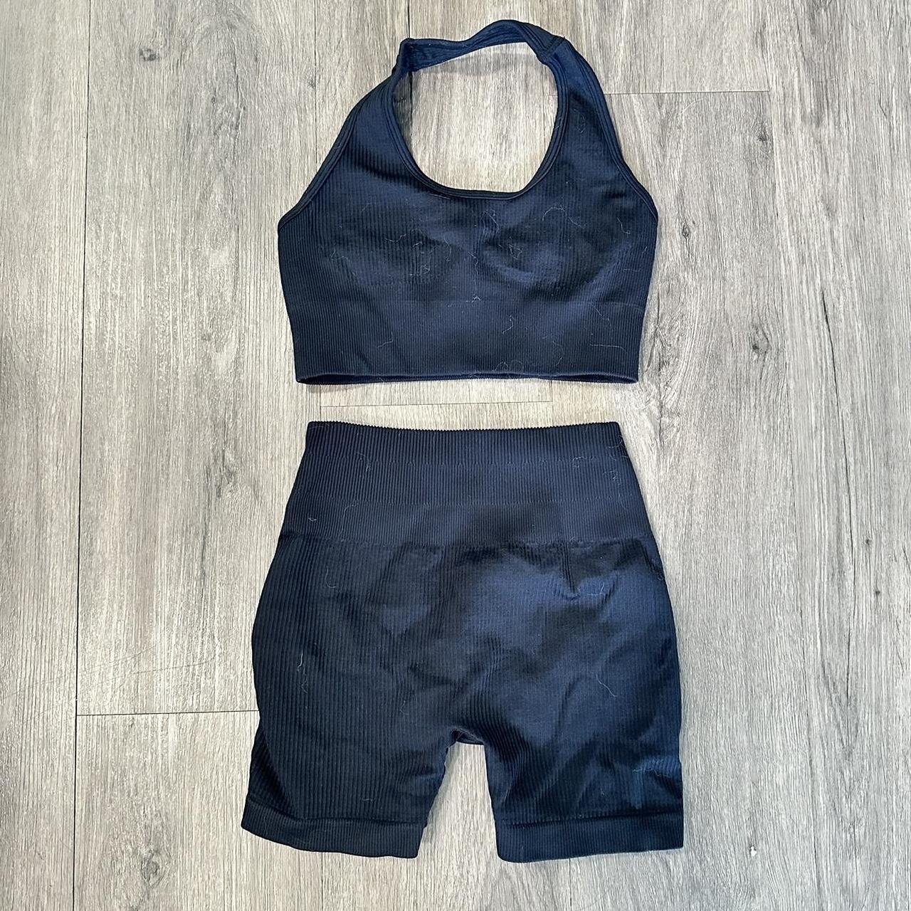 black workout set, some hair on it from my jacket... - Depop