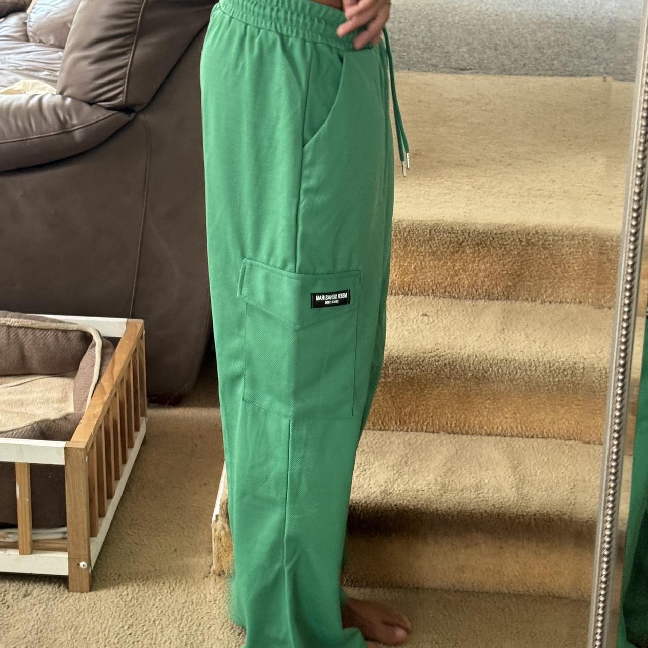 Green trackie/cargo pants Cotton material Bought... - Depop