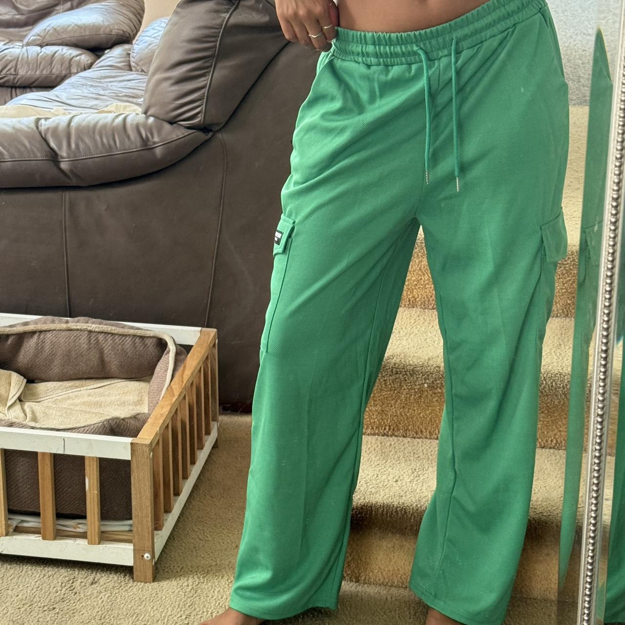 Green trackie/cargo pants Cotton material Bought... - Depop