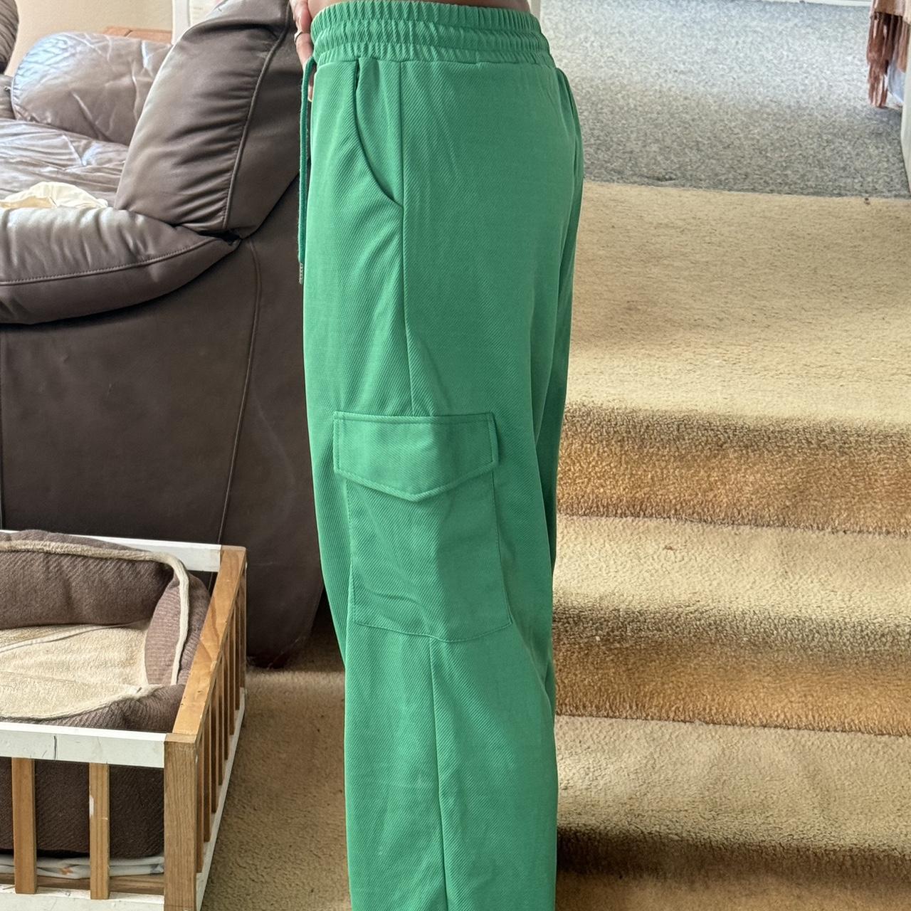 Green trackie/cargo pants Cotton material Bought... - Depop