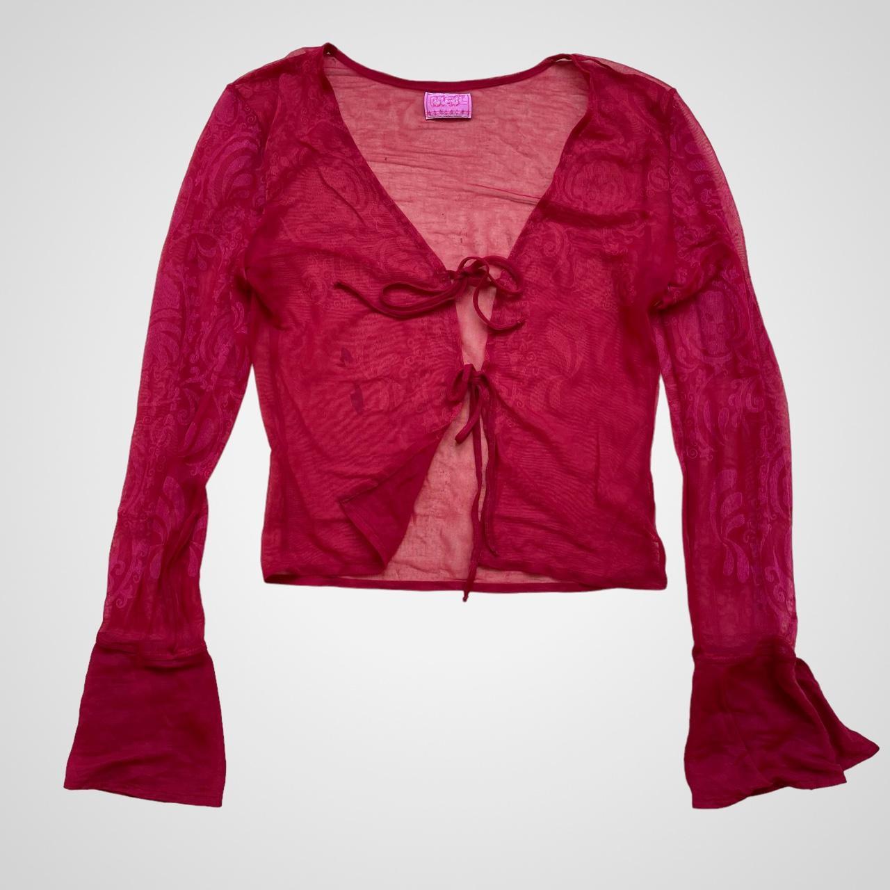 MESH CARDIGAN ☆ Long sleeve top in sheer red... - Depop